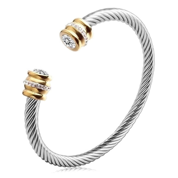 Bratara aurie, din otel inoxidabil, suflata cu aur 18k, tip bangle, cu ...